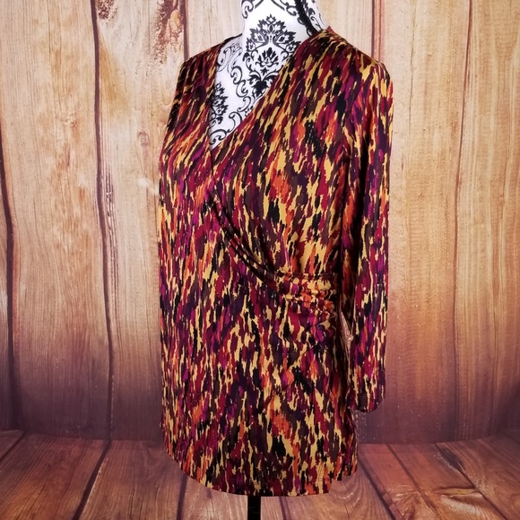 Susan Graver | Tops | Susan Graver Womens Red V Neck Blouse | Poshmark